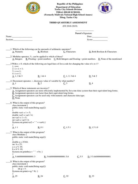 Third Quarter Exam Computer Programming Java Download Free Pdf