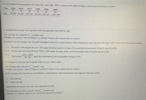 Solved Let P T Represent The Population Of A Major City T