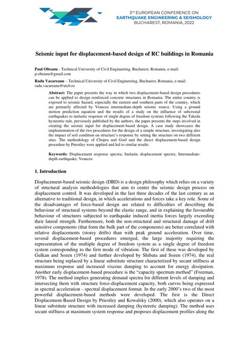 Pdf Seismic Input For Displacement Based Design Of Rc Buildings In Romania