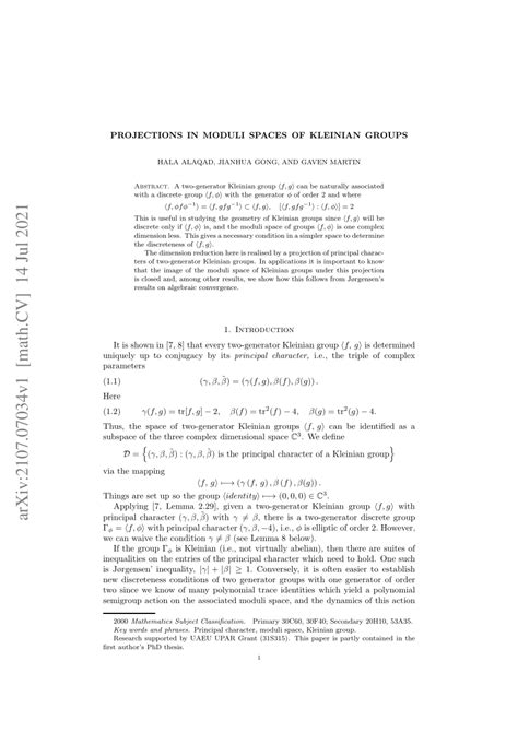 pdf projections in moduli spaces of kleinian groups