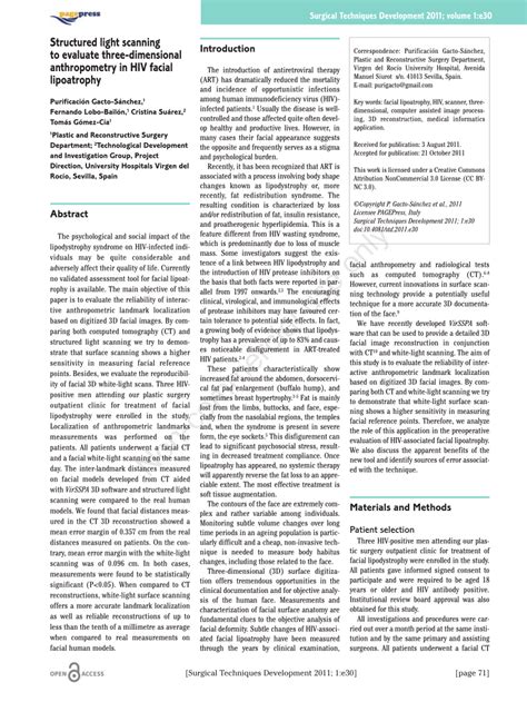 Pdf Structured Light Scanning To Evaluate Three Dimensional Anthropometry In Hiv Facial