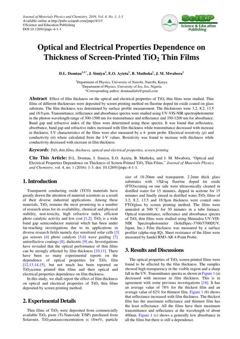 Pdf Optical And Electrical Properties Dependence On Thickness Of