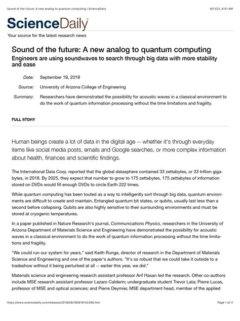 Sound Of The Future A New Analog To Quantum Computing Sciencedaily