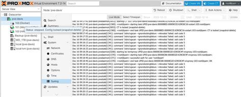can t start one of my nodes task error ct is locked snapshot delete