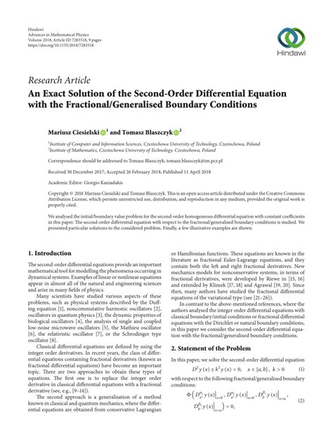 Pdf An Exact Solution Of The Second Order Differential Equation With The Fractional