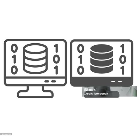 모니터 화면 라인의 디스크 및 단색 아이콘 데이터 암호화 및 저장 개념 벡터 그래픽 흰색 배경에 디지털 백업 기호 모바일 또는 웹 디자인을 위한 윤곽선 스타일 아이콘 검은