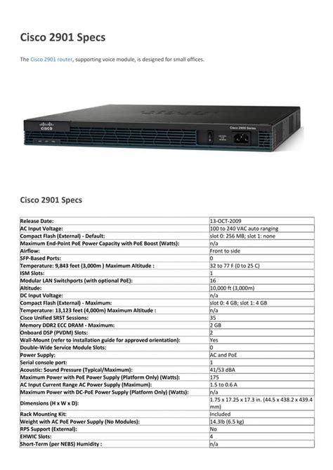 Cisco 2901 Specs Pdf Computer Peripherals Computing