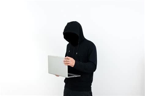 Premium Photo Man Standing With Laptop Presenting Cyber Security Businessman Thinking Deeply