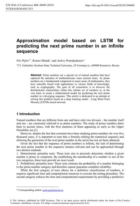 Pdf Approximation Model Based On Lstm For Predicting The Next Prime Number In An Infinite Sequence