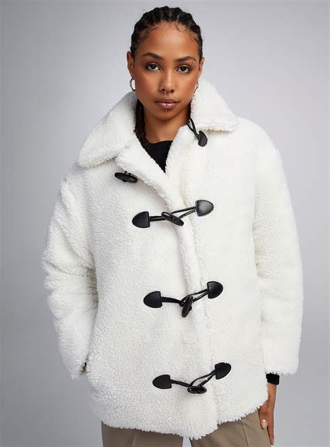 Twik Sherpa Fleece Toggle Jacket In Ivory White Modesens
