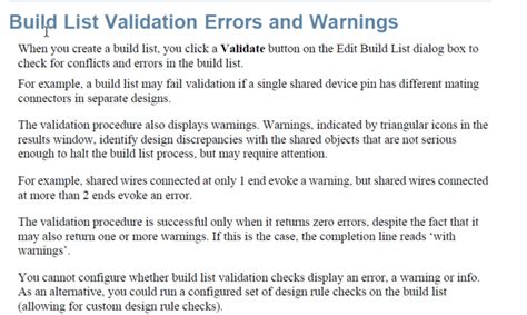 what is the build list validation button do
