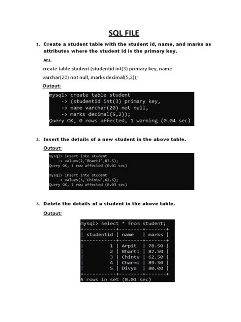 Sql File Create Table Student Studentid Int 3 Primary Key Name