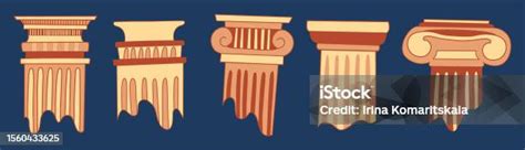 ซากปรักหักพังโบราณ เสาหินคลาสสิกเสาอาคารสถาปัตยกรรมโบราณองค์ประกอบภายนอกกรีกเก่า คอลเล ภาพประกอบ