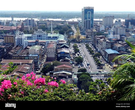 Myanmar Yangon View Of Sule Paya And Yangon River From The
