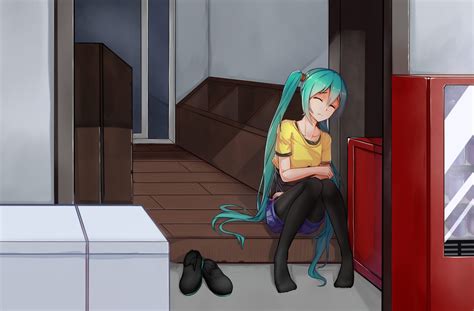 Wallpaper Long Hair Anime Girls Shorts Sleeping Stockings Cartoon Vocaloid Twintails