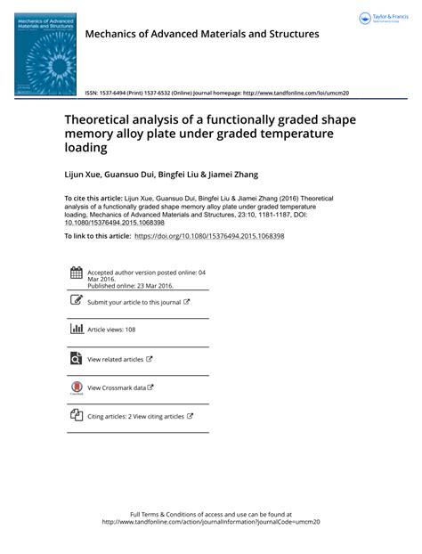 Pdf Theoretical Analysis Of A Functionally Graded Shape Memory Alloy