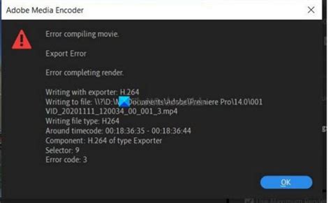 fix error code 3 error compiling movie export error on premiere pro