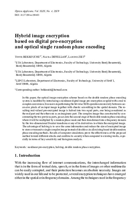 Pdf Hybrid Image Encryption Based On Digital Pre Encryption And