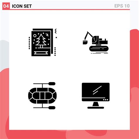 User Interface Pack Of 4 Basic Solid Glyphs Of Card Dinghy Xmas Lift Monitor Editable Vector