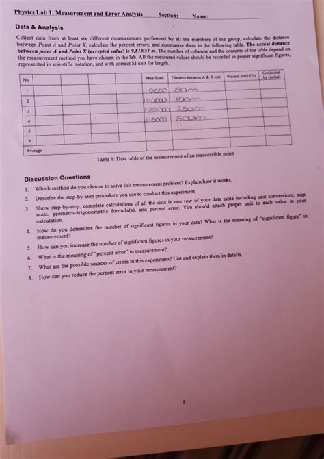 Physics Lab Measurement And Error Analysis Chegg Com