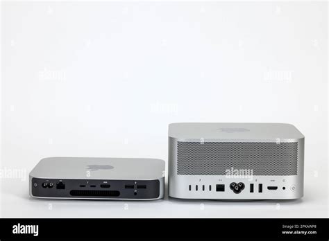 Apple Mac Mini M And Mac Studio M Max Back Ports Size Comparison White Background Stock