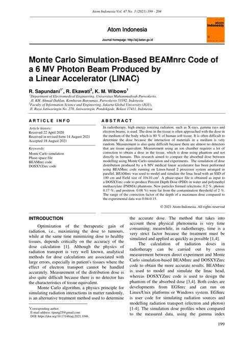 Pdf Monte Carlo Simulation Based Beamnrc Code Of A 6 Mv Photon Beam Produced By A Linear