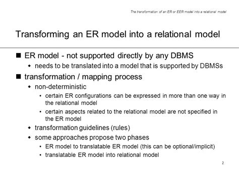 the transformation of an er or eer model into a relational model ppt