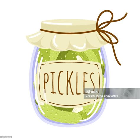 납작한 스타일의 항아리에 담긴 피클 깡통에 절인 오이 수제 생산 소금을 곁들인 발효 채소 벡터 일러스트 레이 션은 흰색 배경에 고립되어 있습니다 건강한 식생활에 대한 스톡