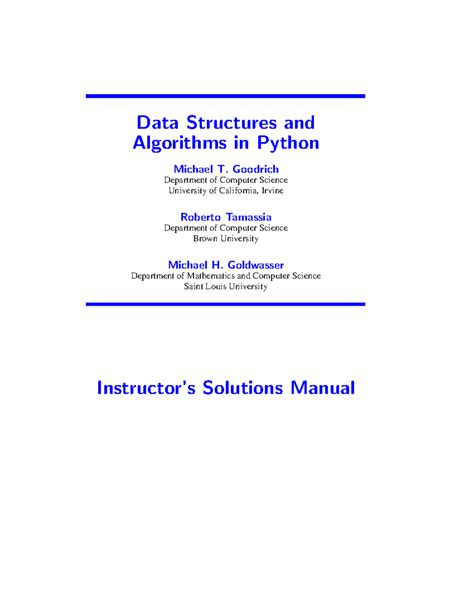 Instructors Solutions Manual For Data Structures And Algorithms In