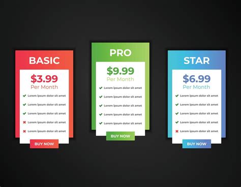 Modern Gradient Web Pricing Table Comparison Chart Design Template 17608275 Vector Art At Vecteezy