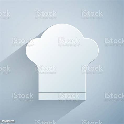 회색 배경에 격리 된 종이 컷 요리사 모자 아이콘 요리 기호 모자를 요리합니다 종이 아트 스타일 벡터 3차원 형태에 대한 스톡 벡터 아트 및 기타 이미지 Istock