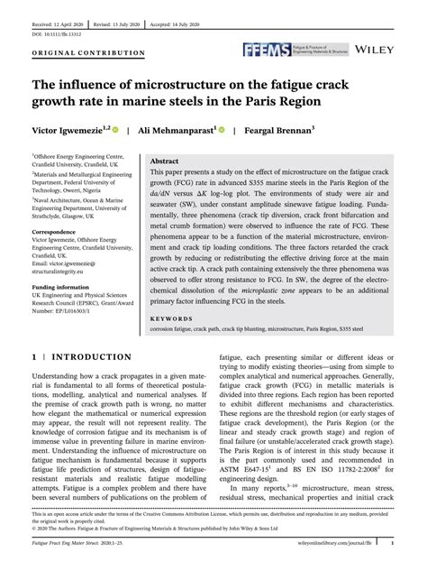 Pdf The Influence Of Microstructure On The Fatigue Crack Growth Rate In Marine Steels In The