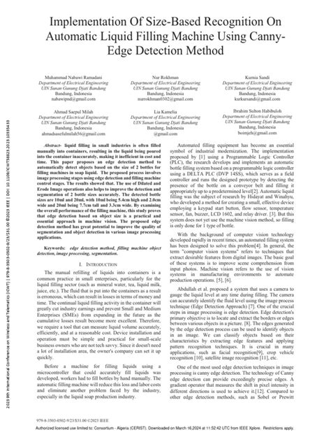 Implementation Of Size Based Recognition On Automatic Liquid Filling Machine Using Canny Edge
