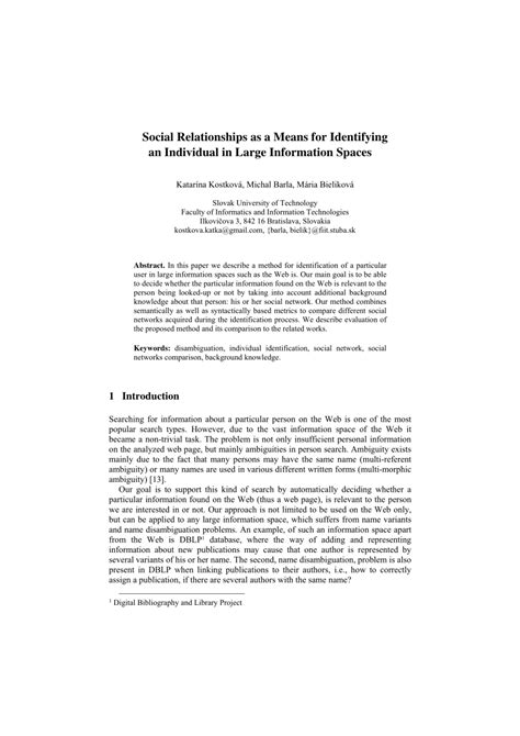 Pdf Social Relationships As A Means For Identifying An Individual In Large Information Spaces