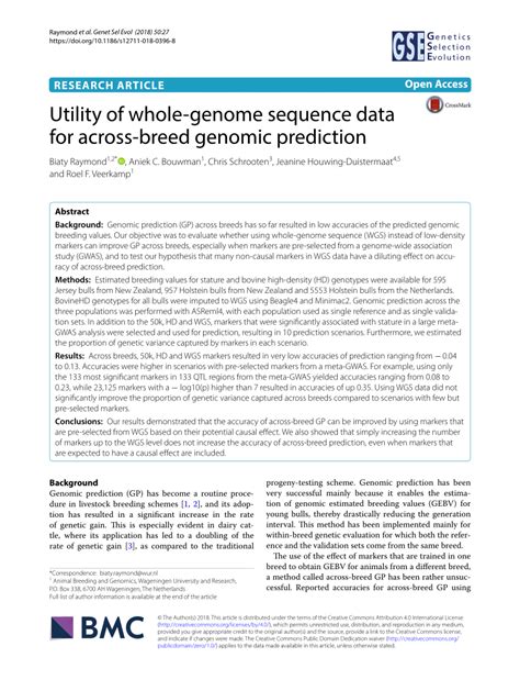 Pdf Utility Of Whole Genome Sequence Data For Across Breed Genomic