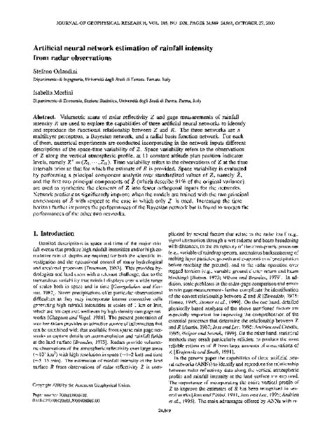 Artificial Neural Network Estimation Of Rainfall Intensity From Radar Observations