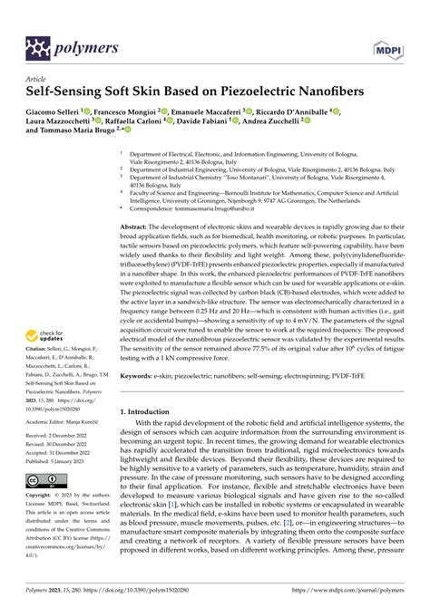 Pdf Self Sensing Soft Skin Based On Piezoelectric Nanofibers