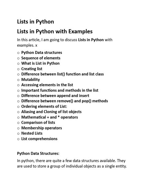 Lists In Python Pdf Python Programming Language Data Type