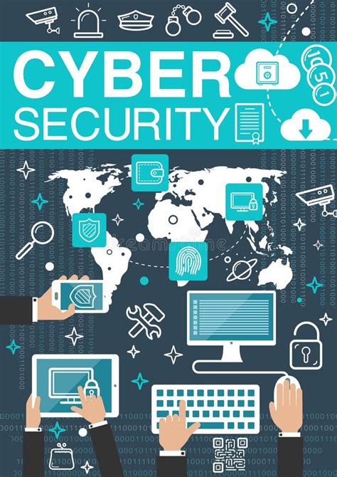 Cyber Security Internet Vector Poster Stock Vector Illustration Of