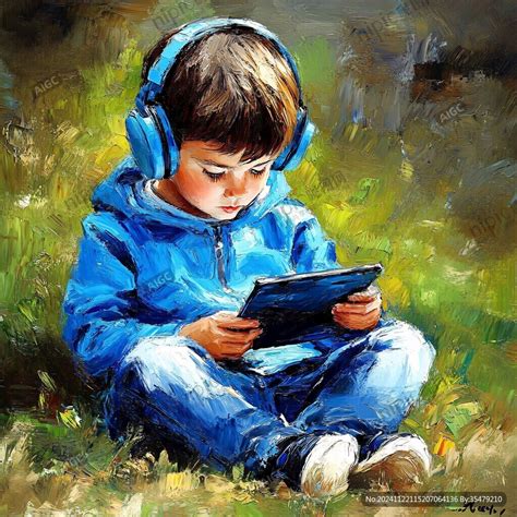 Ai创作图小朋友油画 男孩装饰画 Ipad手绘 唯美小男孩插画 油画小孩 治愈系儿插 梦幻儿童插画超治愈 数字油画插画设计 儿童科技 数字油画插画 儿童插画插图美术绘画 打游戏的小姑娘 写实