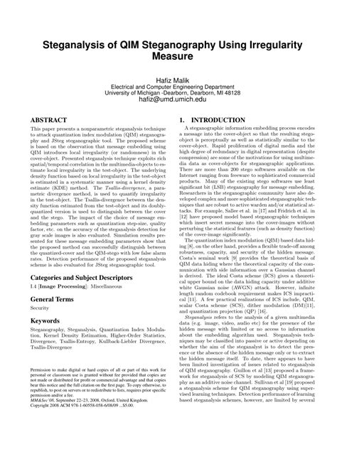 Pdf Steganalysis Of Qim Steganography Using Irregularity Measure