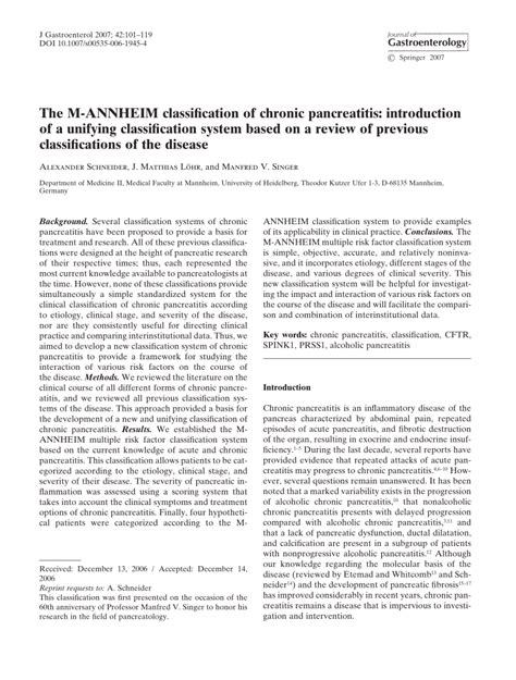 Pdf The M Annheim Classification Of Chronic Pancreatitis Introduction Of A Unifying