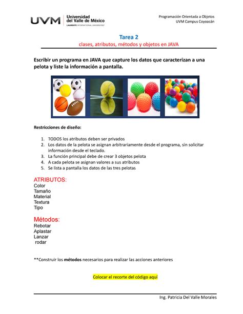 Tarea 2 Clases Y Objetos En Java Programación Orientada A Objetos Uvm Campus Coyoacán Tarea 2