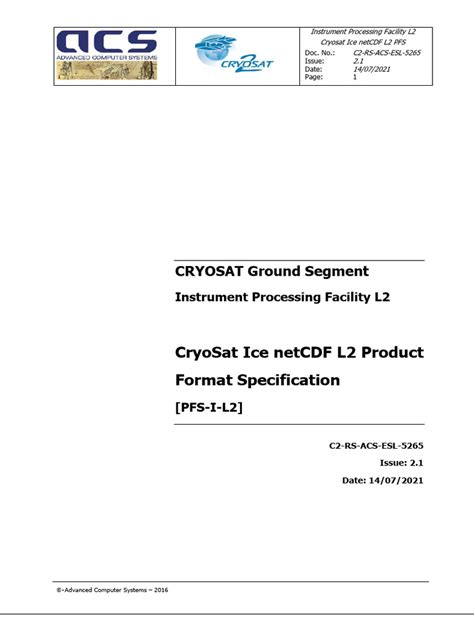 Cryosat Netcdf L2 Product Format Specification Pdf Software Computing