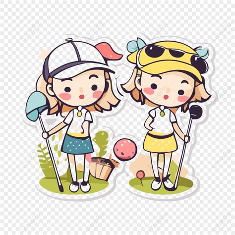 만화 일러스트 골프 여자 스티커 벡터상표 Png 일러스트 무료 다운로드 Lovepik