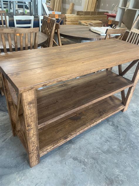 Rustic Wooden Buffet Table Farmhouse Console Table Brown Walnut Stain