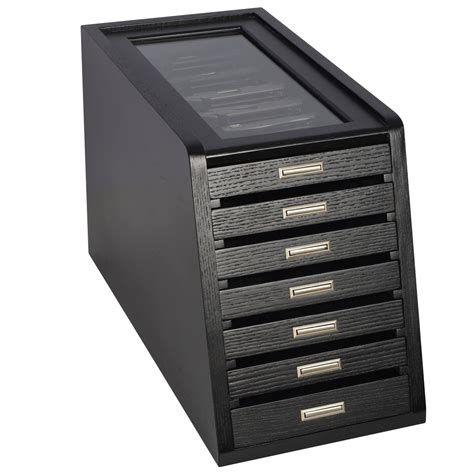 Buy Storage Glass Top Display Case Holder Tool Storage Cabinet With Felt Bottom Drawers Black