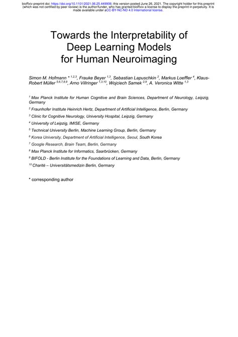 Pdf Towards The Interpretability Of Deep Learning Models For Human Neuroimaging