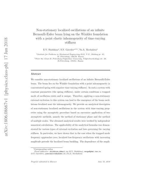 Pdf Non Stationary Localized Oscillations Of An Infinite Bernoulli Euler Beam Lying On The
