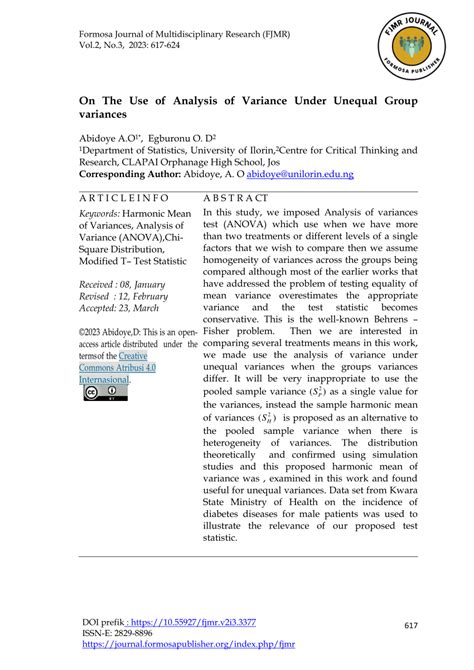Pdf On The Use Of Analysis Of Variance Under Unequal Group Variances